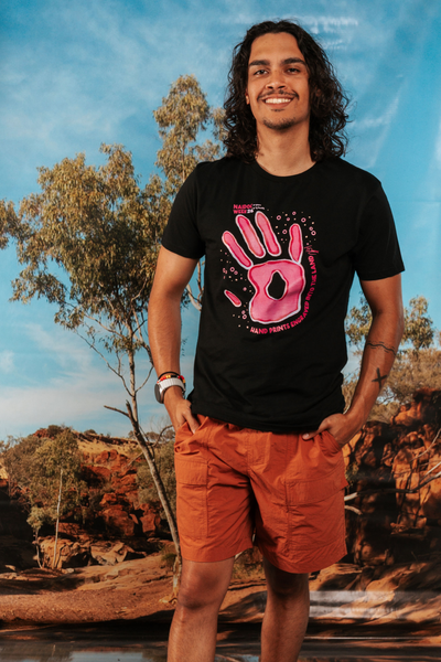 Handprints Engraved NAIDOC Week 2026 Black Cotton Everyday Unisex T-Sh