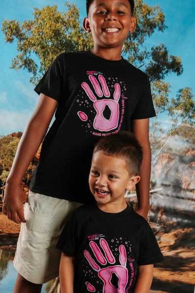 Handprints Engraved NAIDOC Week 2026 Black Cotton Premium Kids T-Shirt