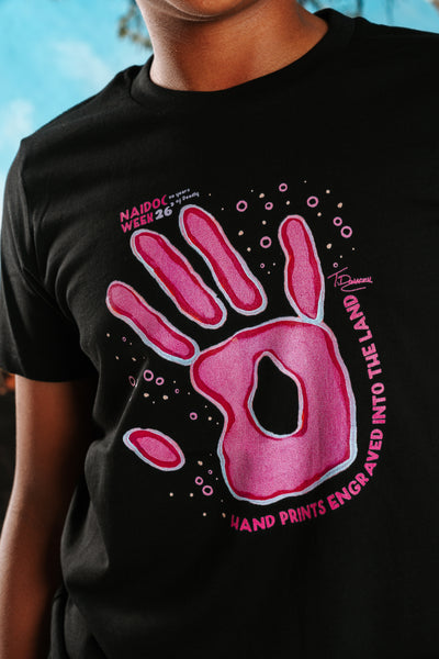Handprints Engraved NAIDOC Week 2026 Black Cotton Premium Kids T-Shirt