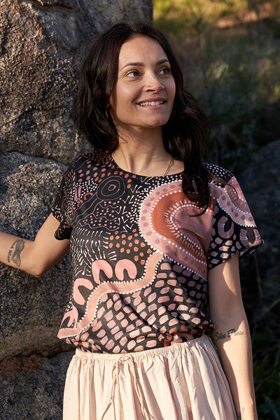 Aboriginal Art Cute Evening Tops Womens Clothes | Yarn Marketplace