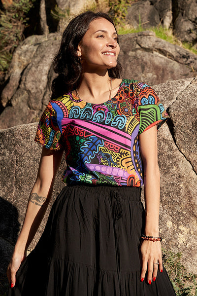 Aboriginal Art Cute Evening Tops Womens Clothes | Yarn Marketplace