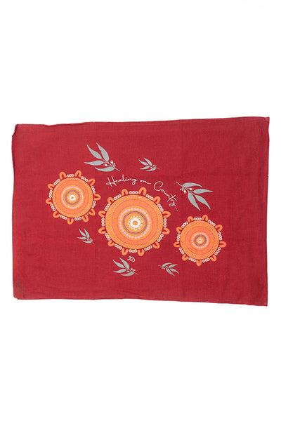 Heal On Country Maroon Linen Blend Tea Towel
