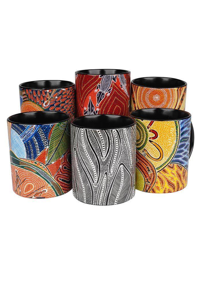 Aboriginal Art Coffee Mug Set Ceramic Kitchen - C.C | Yarn Marketplace