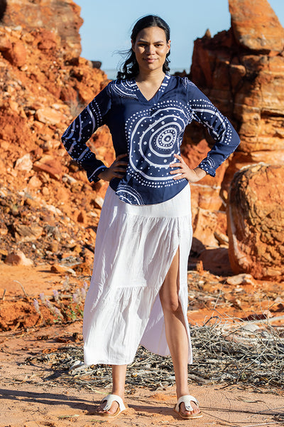 Aboriginal Art Office Wear Womens Blouses - M.E | Yarn Marketplace