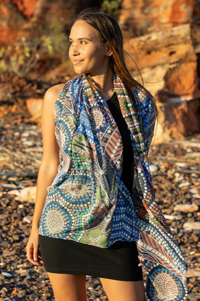 Aboriginal Art Silk Scarf Hair Women Clothes SALE | Yarn Marketplace